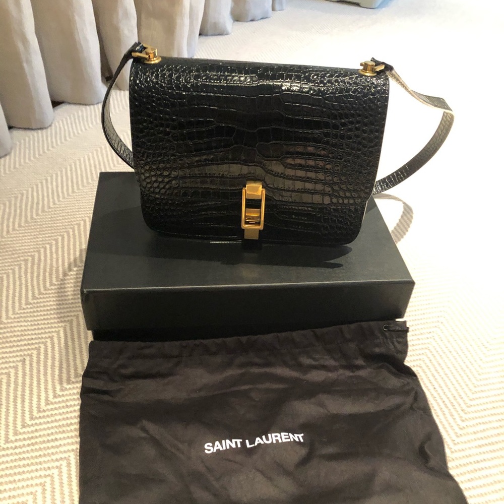 Ysl Carre Satchel In Croc Embossed Leather - Gem